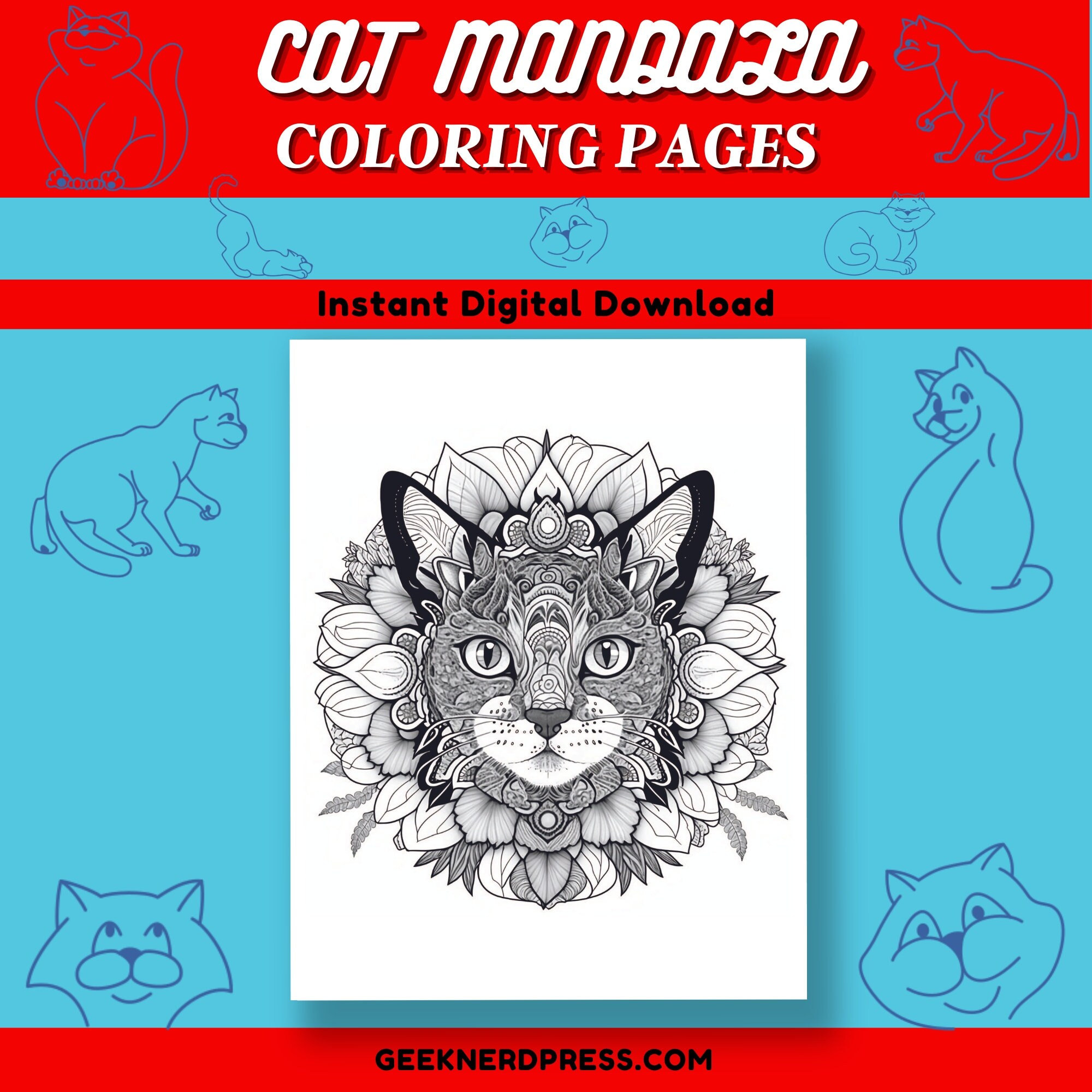 Cat Mandala Coloring Pages/ Coloring Pages for Adults/ Gifts for Cat ...