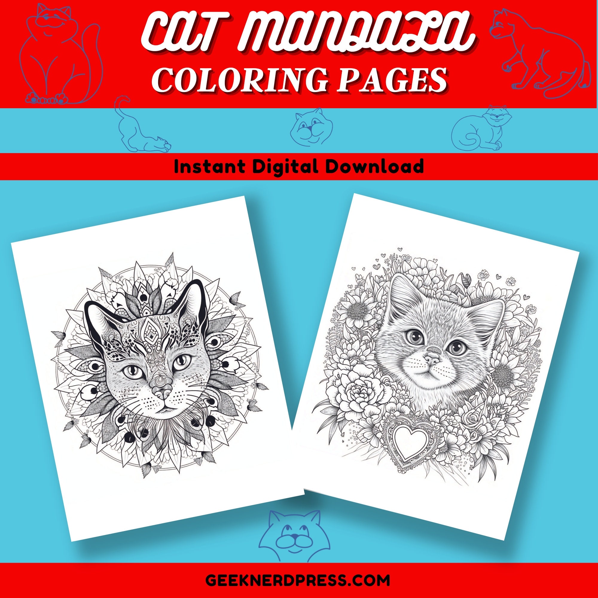 Cat Mandala Coloring Pages/ Coloring Pages for Adults/ Gifts for Cat ...