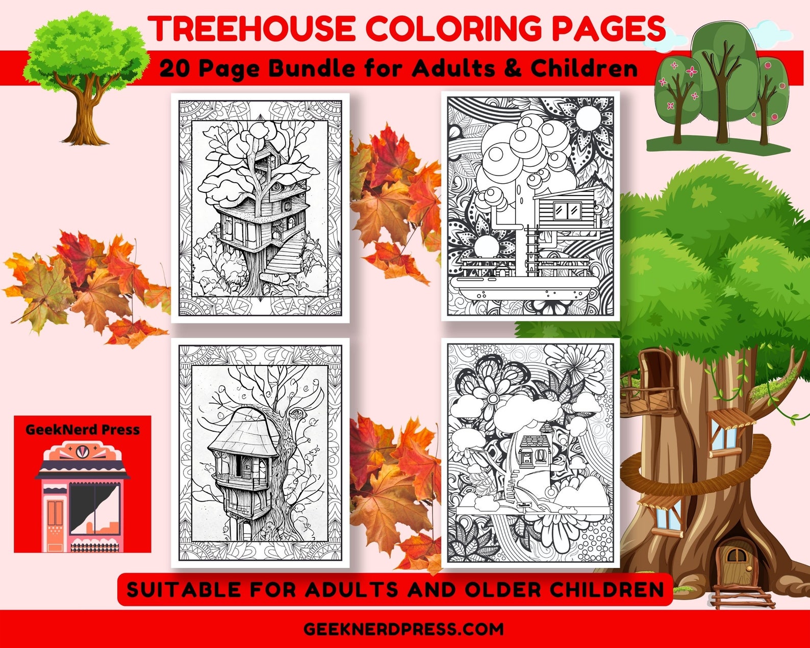 Treehouse Coloring Pages for Adults 20 Page Bundle/stress Relief Gift ...