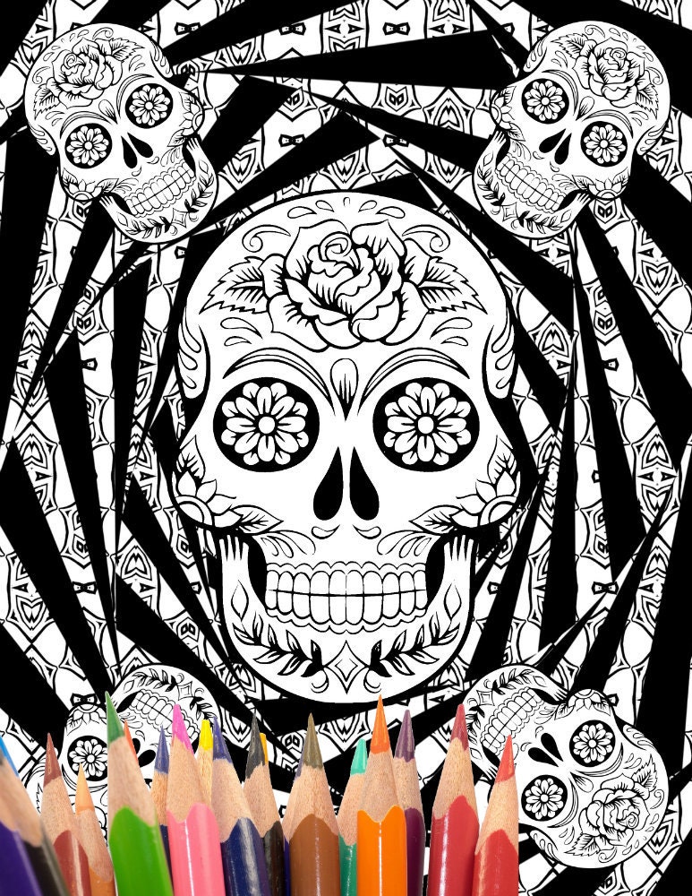 Day of the Dead / Sugar Skull / Adult Coloring Page / Printable ...