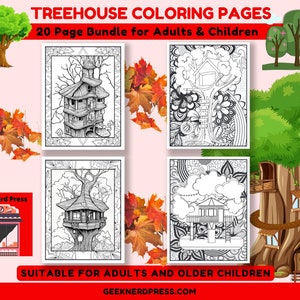 Treehouse Coloring Pages for Adults 20 Page Bundle/stress Relief Gift ...
