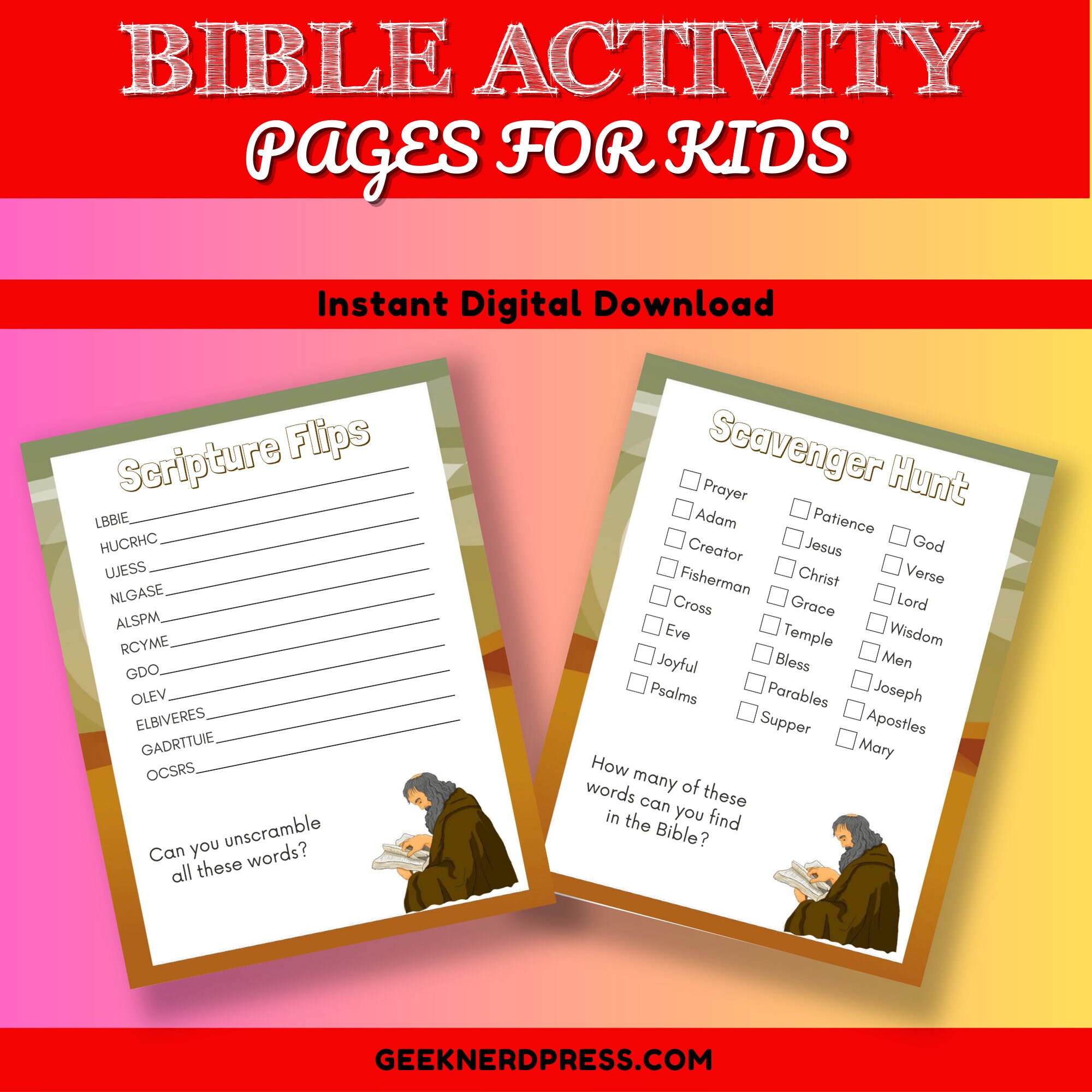 Bible Activity Pages for Kids Party Game Fun Church Games - Etsy