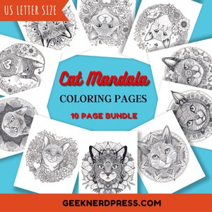 Cat Mandala Coloring Pages/ Coloring Pages for Adults/ Gifts for Cat ...