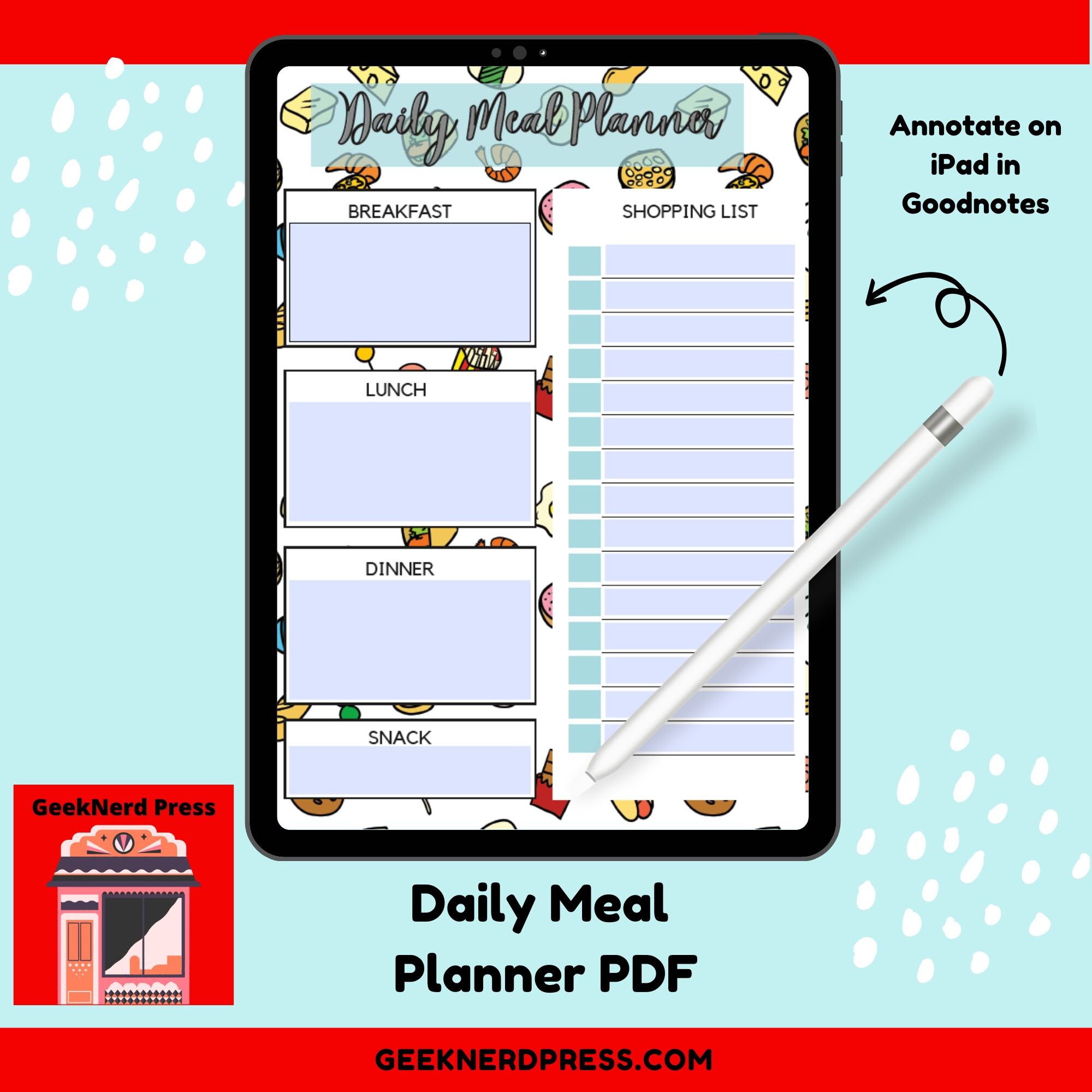 Daily Meal Planner Fillable Pdf/digital Meal Planner/editable Daily ...