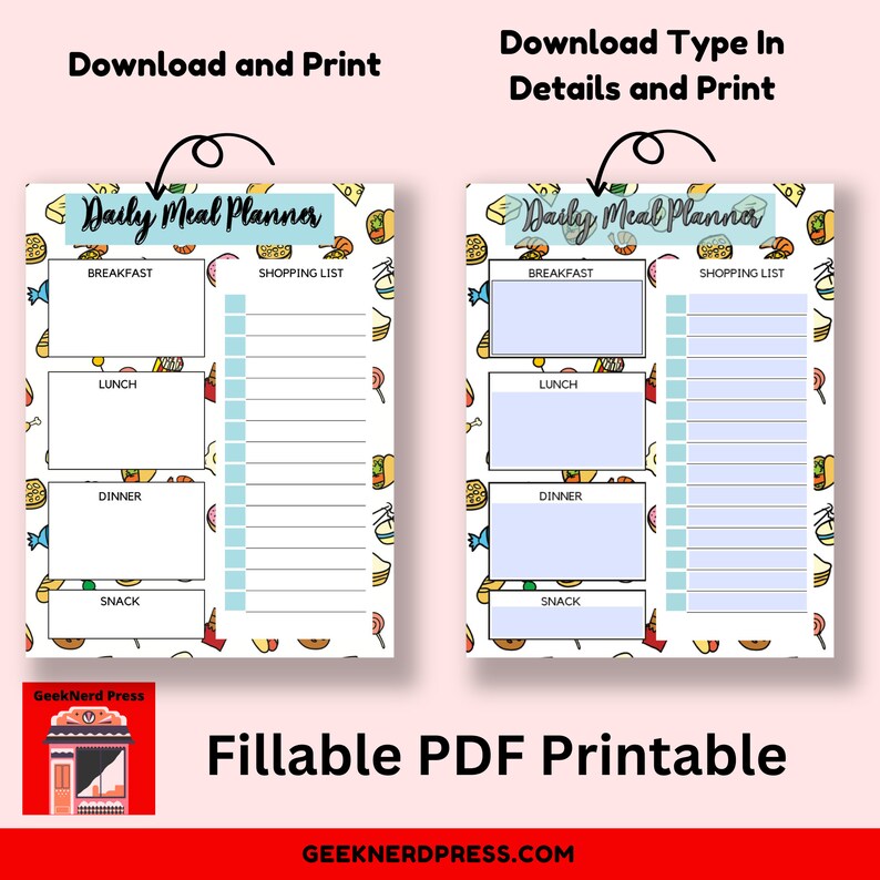 Daily Meal Planner Fillable Pdf/digital Meal Planner/editable Daily ...