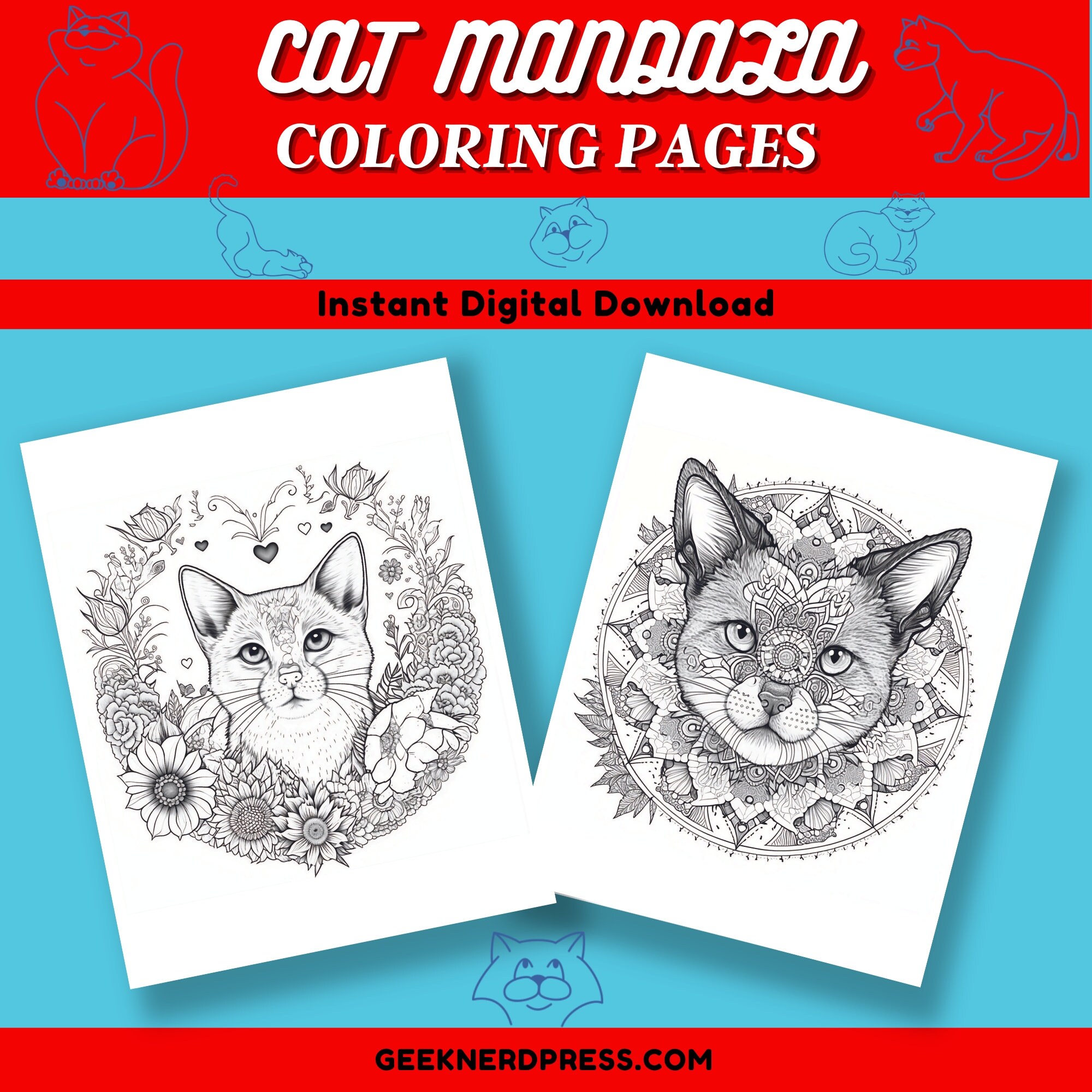 Cat Mandala Coloring Pages/ Coloring Pages for Adults/ Gifts for Cat ...