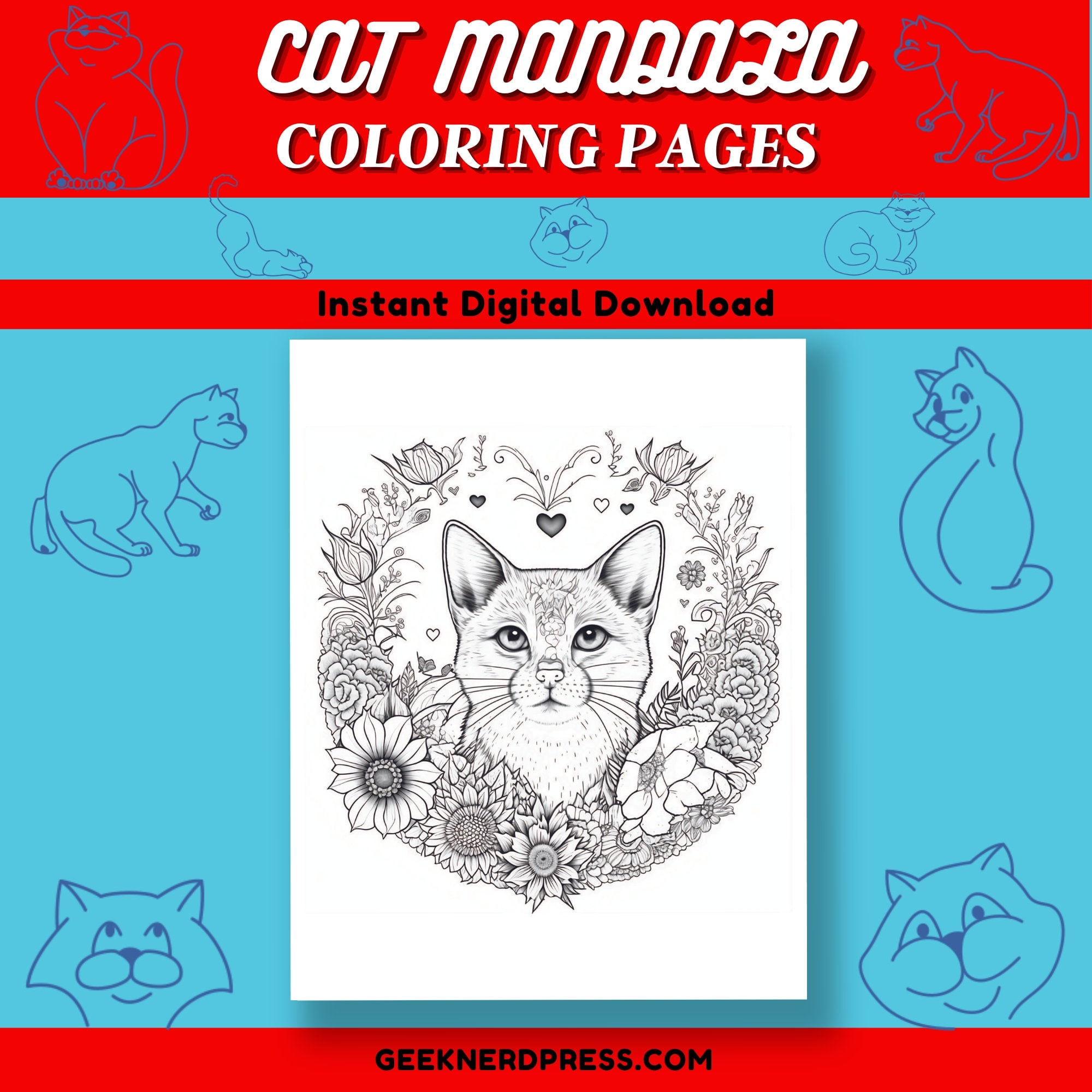 Cat Mandala Coloring Pages/ Coloring Pages for Adults/ Gifts for Cat ...