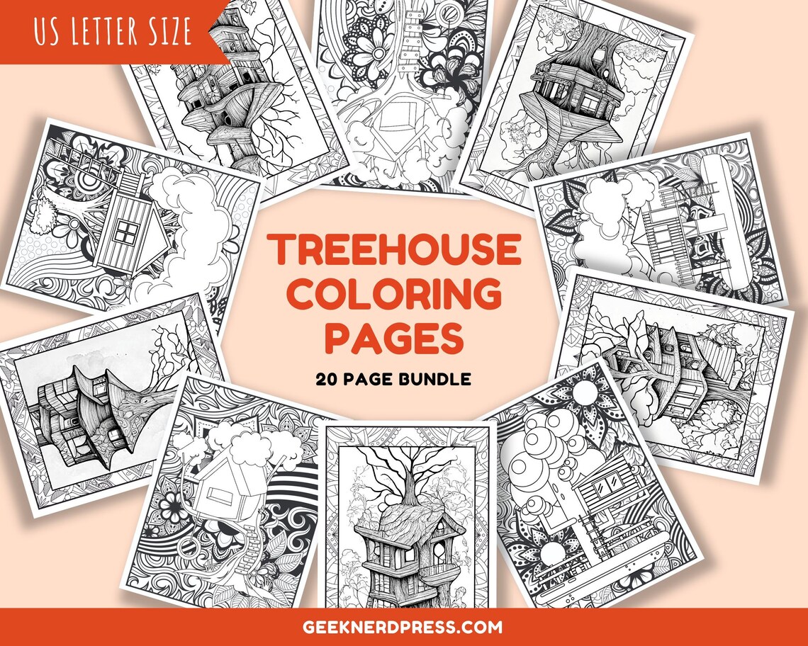 Treehouse Coloring Pages for Adults 20 Page Bundle/stress - Etsy