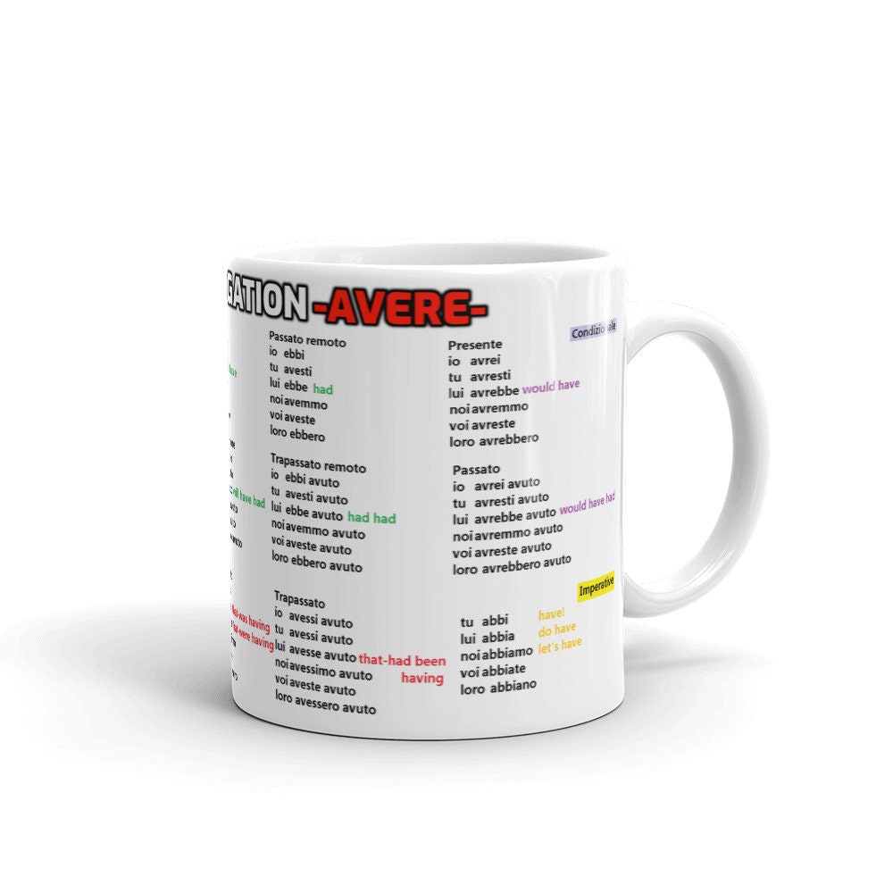 Italian Avere Conjugation Mug - Etsy