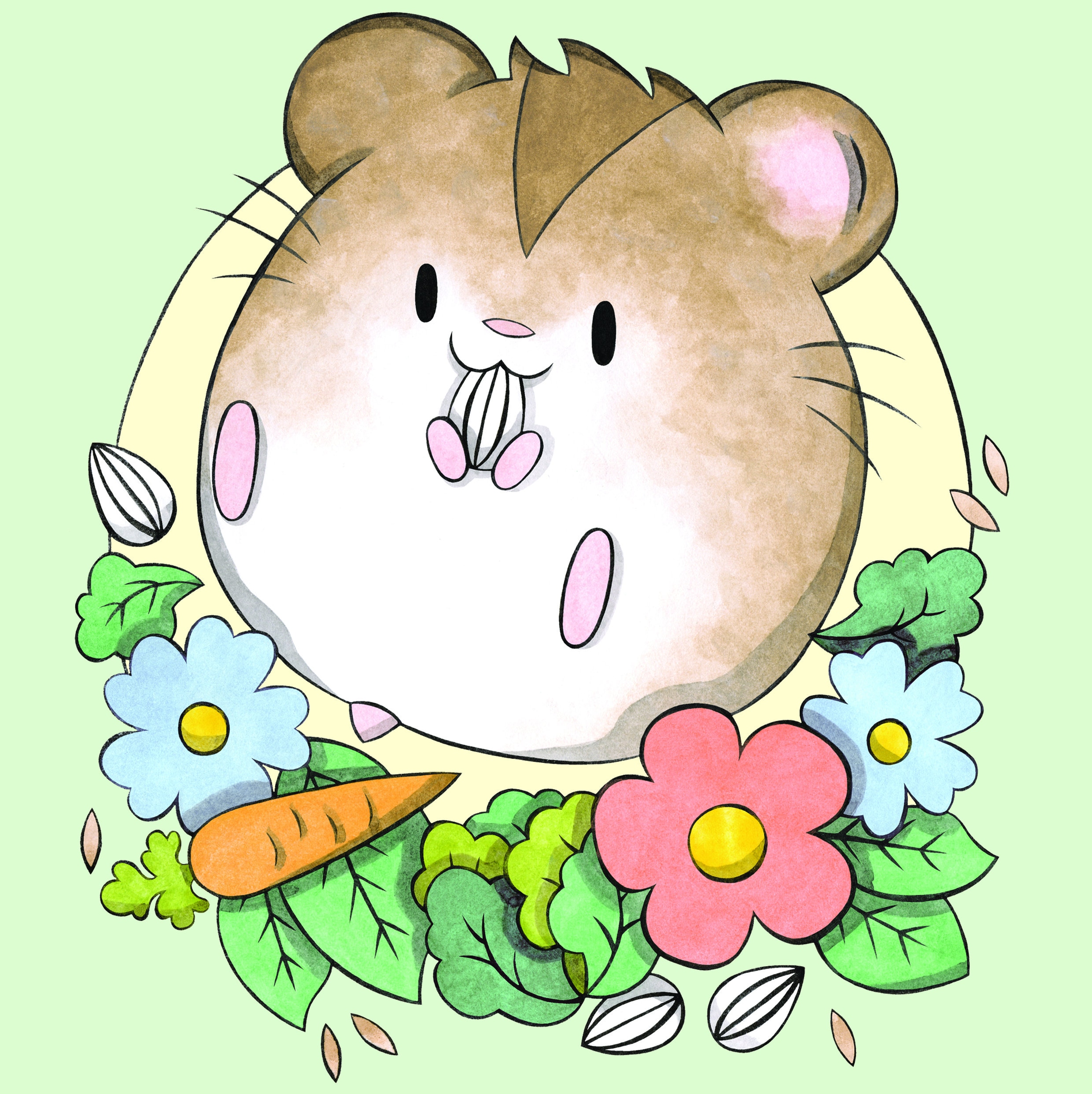 Cute Hamster Stickers large with flowers kawaii sticker | Etsy