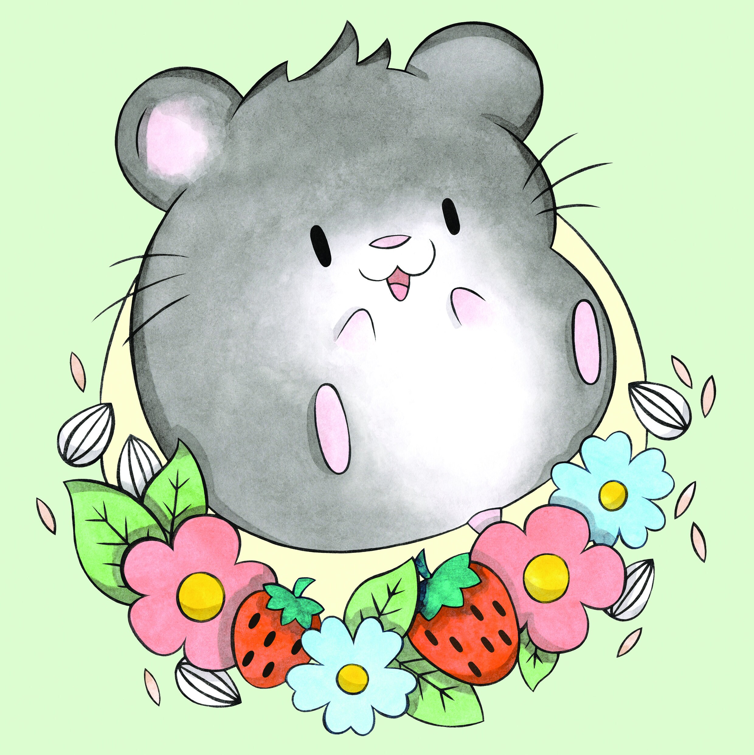 Cute Hamster Stickers large with flowers kawaii sticker | Etsy