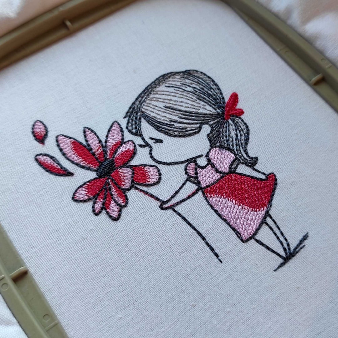 Girl Embroidery Design, Flowers Embroidery Designs - Etsy