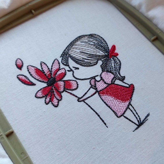 Girl Embroidery Design Flowers Embroidery Designs Etsy