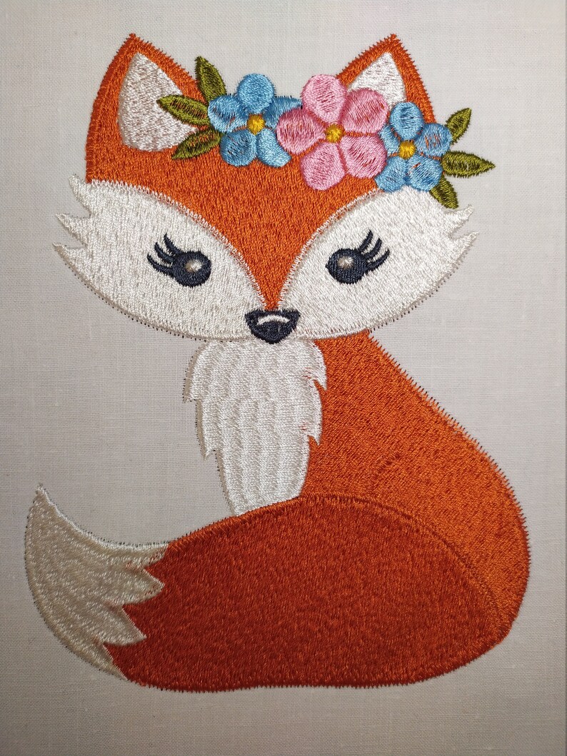 Fox Girl Embroidery Design, Flowers Embroidery Designs - Etsy