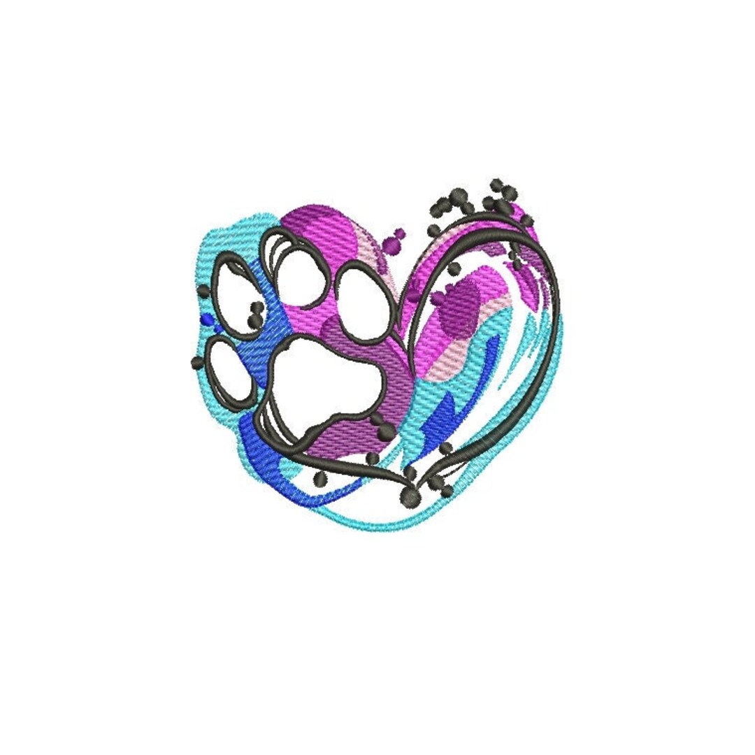 Paw Print Embroidery Design Heart Embroidery Designs Rainbow - Etsy