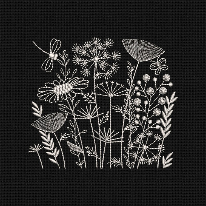 Flowers Embroidery Design Designs Grass Field | Etsy