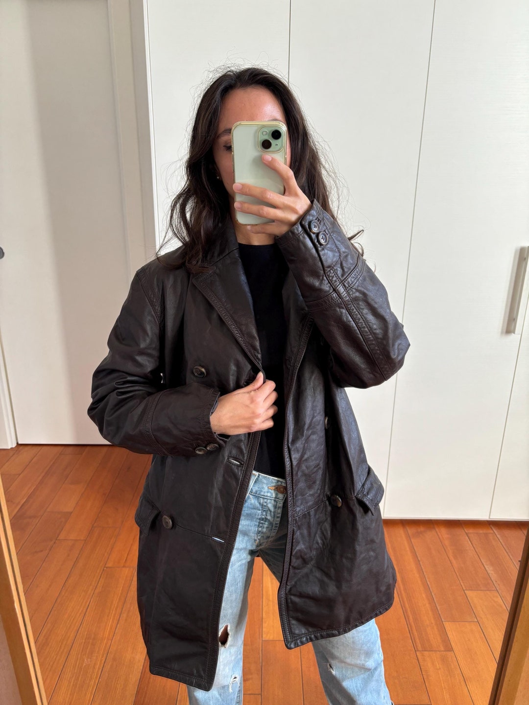 Versace Coat, Vintage Leather Coat, Dark Brown, Versace V2, Dark Brown ...