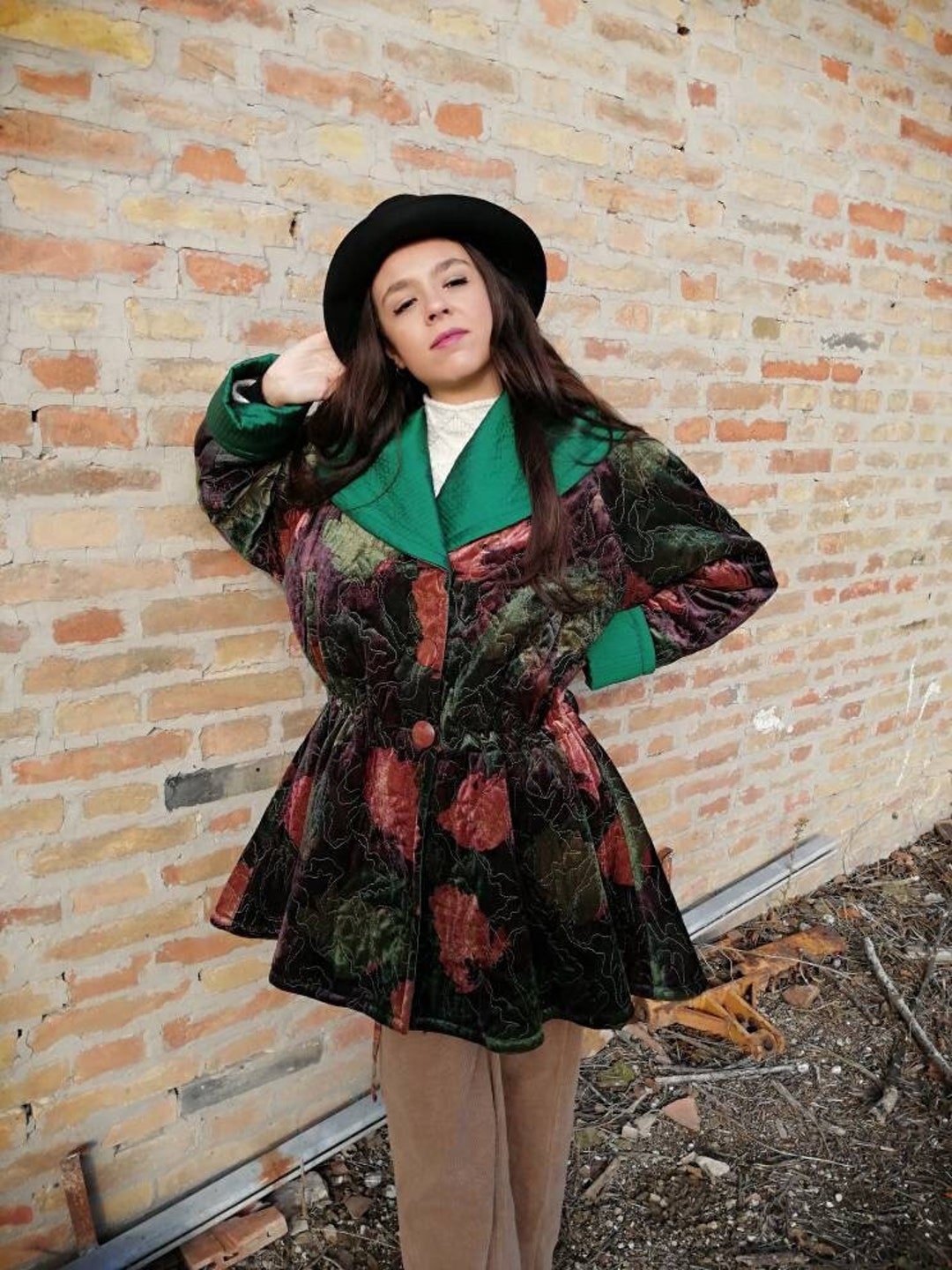 80s Coat, Vintage Hippie Coat, Velvet Parka, Embroidered Coat, Floral ...