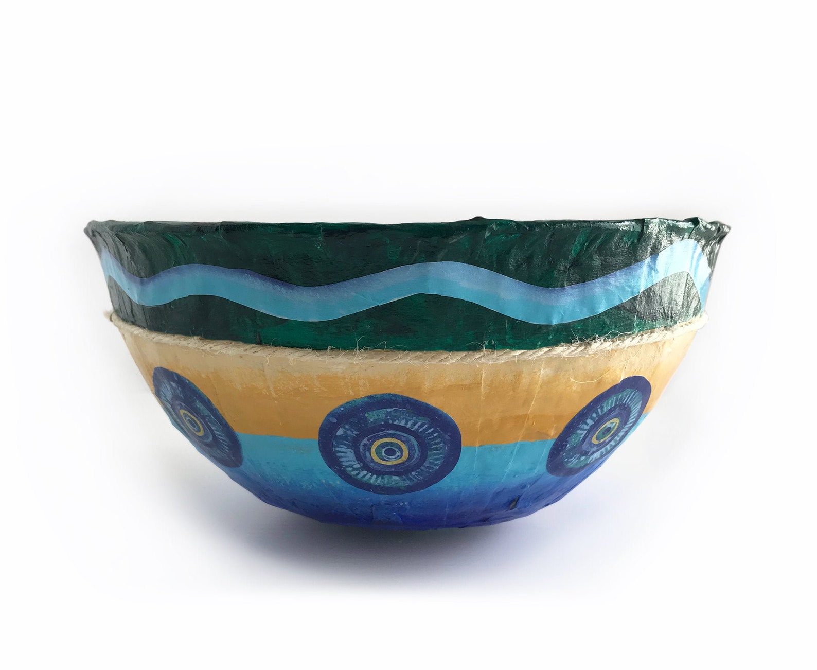 Paper Mache Coastal Bowl, Beach House Decor, Decorative Art Bowl, Eco ...