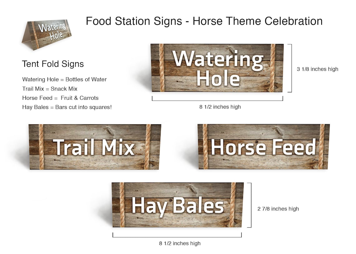 Horse Theme Food Station Signs, PRINTED PRODUCT, Horse Themed Party ...