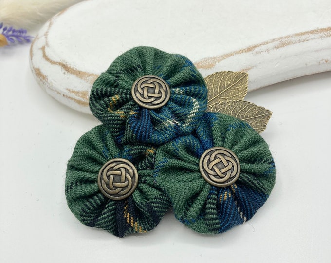 Henderson Tartan Brooch With Bronze Leaves and Celtic Design, Green ...