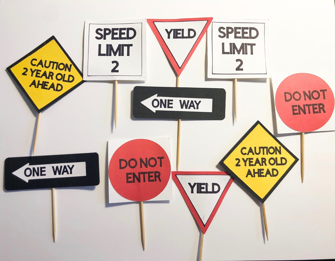 Construction Theme Party Topper Traffic Sign Cupcake Topper - Etsy