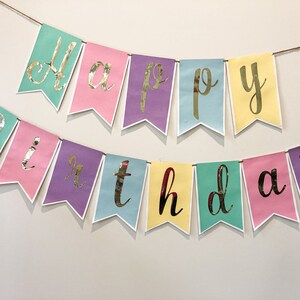 Personalize Happy Birthday Banner, Pastel Birthday Banner, Girl ...