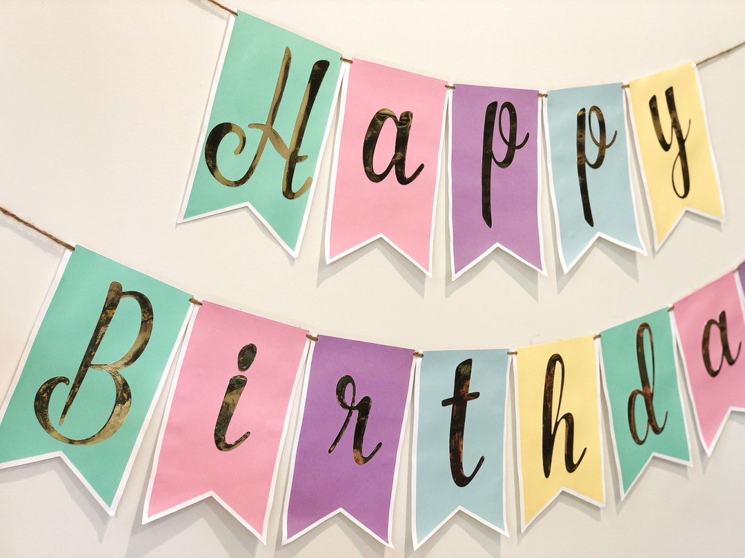 Personalize Happy Birthday Banner, Pastel Birthday Banner, Girl ...