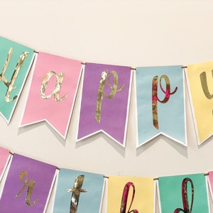 Personalize Happy Birthday Banner, Pastel Birthday Banner, Girl ...