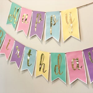 Personalize Happy Birthday Banner, Pastel Birthday Banner, Girl ...