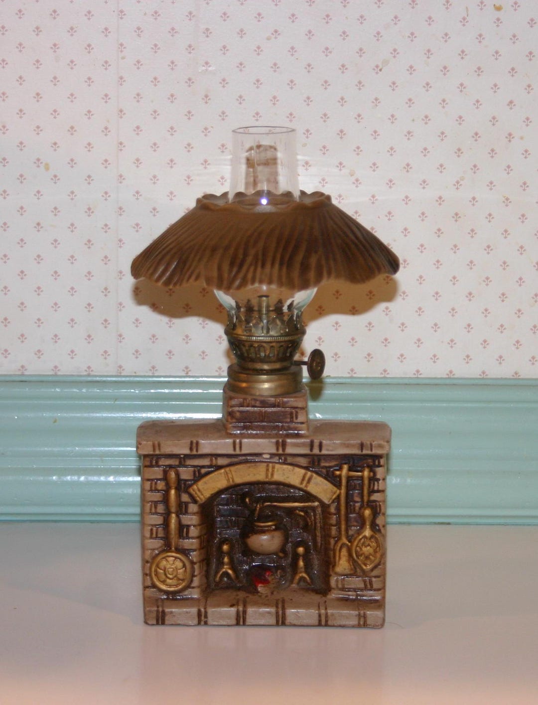 Vintage Mini Oil Lantern Lamp Fireplace With Chimney & Shade Retro ...