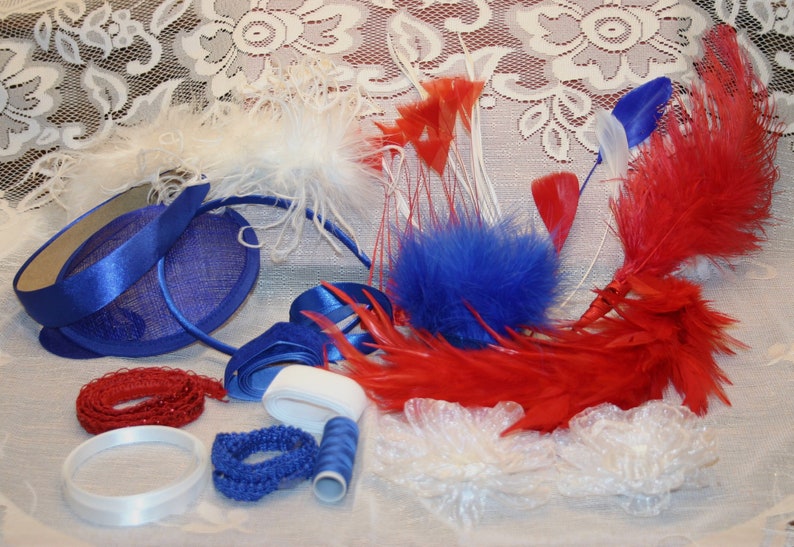 DIY Fascinator Kit Blue, Red, White ONE of a Kind Headband Do It ...