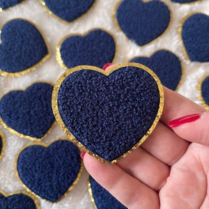Heart Chenille Iron on Patch | Heart Patch | Navy Blue Heart Chenille Patches | Heart Patches ...
