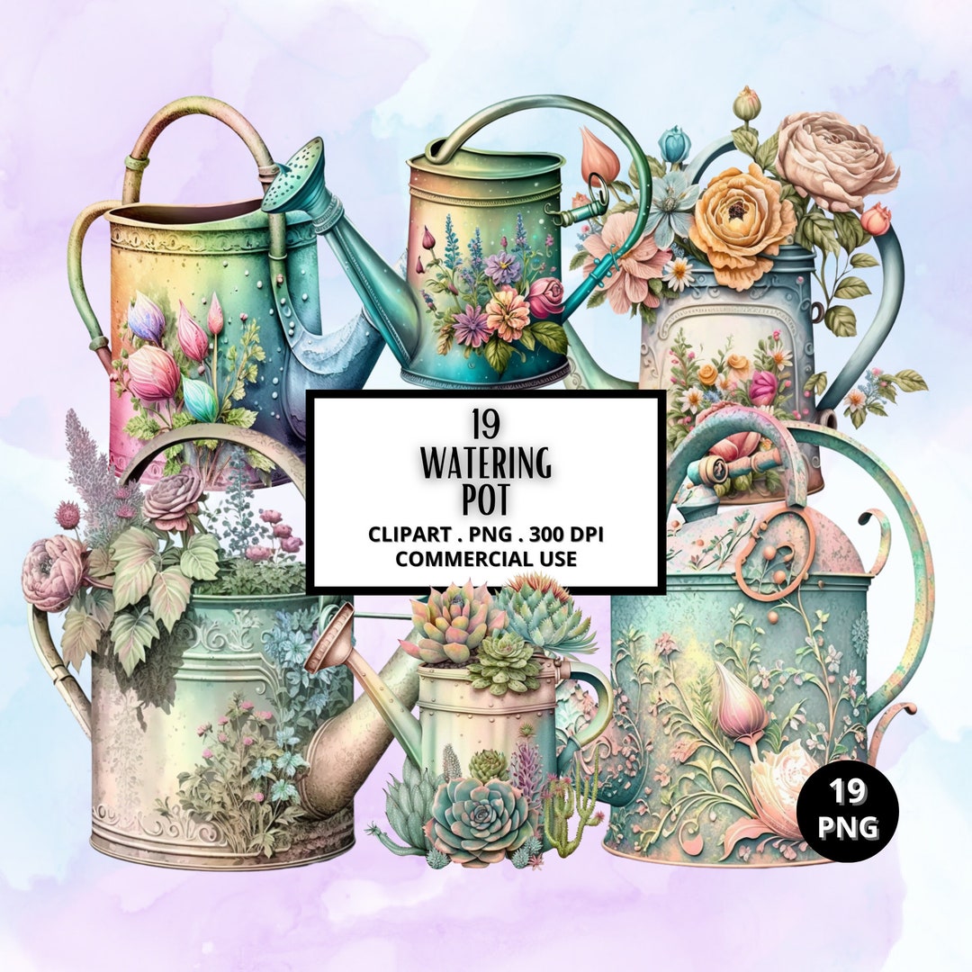 Watercolor Floral Watering Can Garden Clipart Watercolor - Etsy