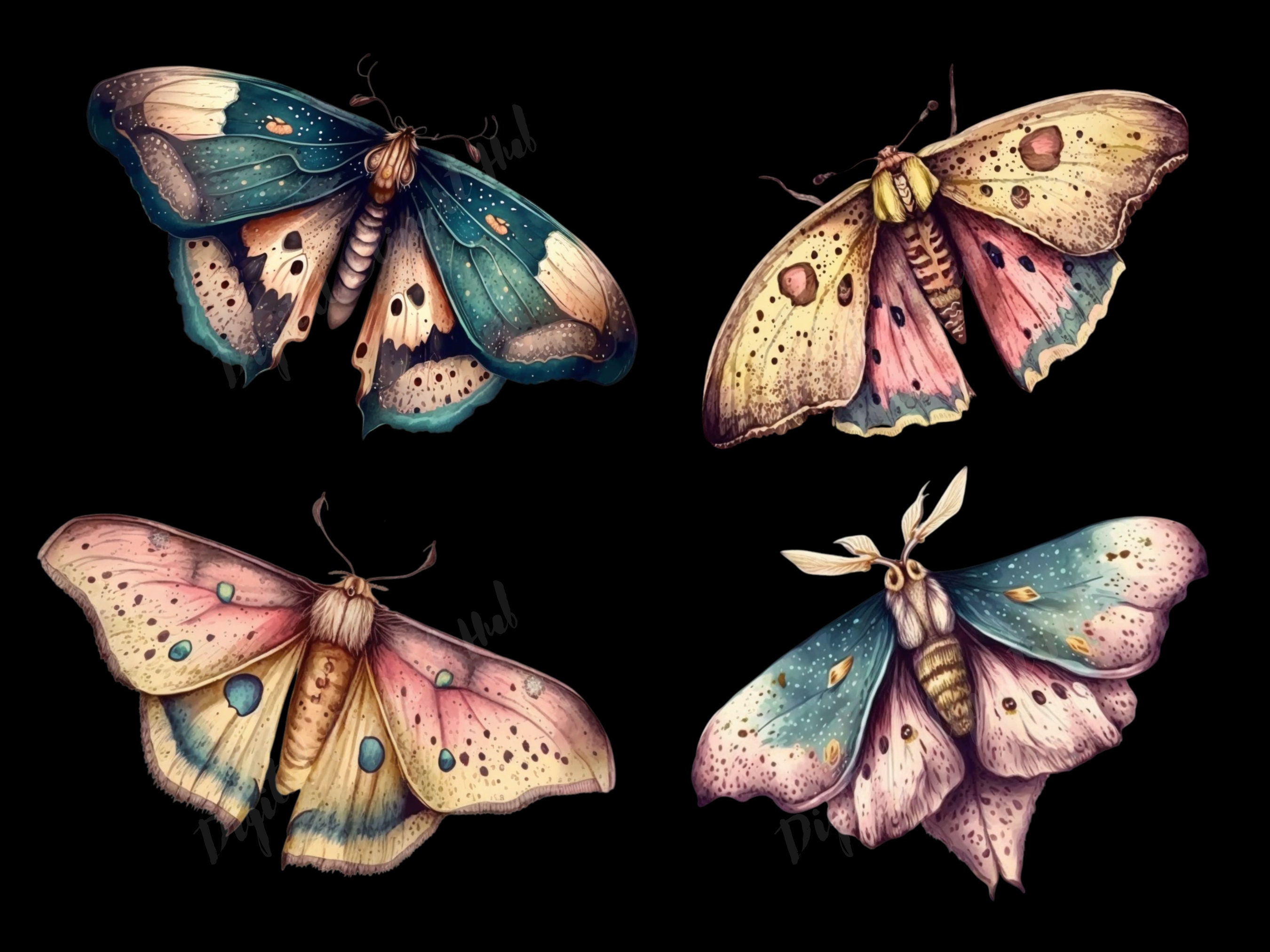 Watercolor Mystical Moth Clipart, Wiccan Png, Moth Png, Mystical ...