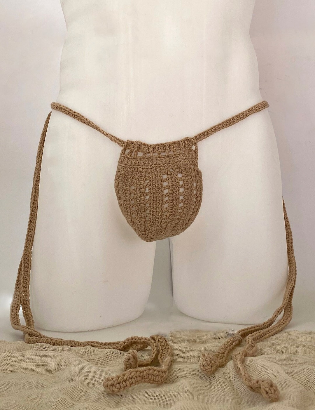 Knitted / Crochet Men's String Handmade Underwear Beige - Etsy