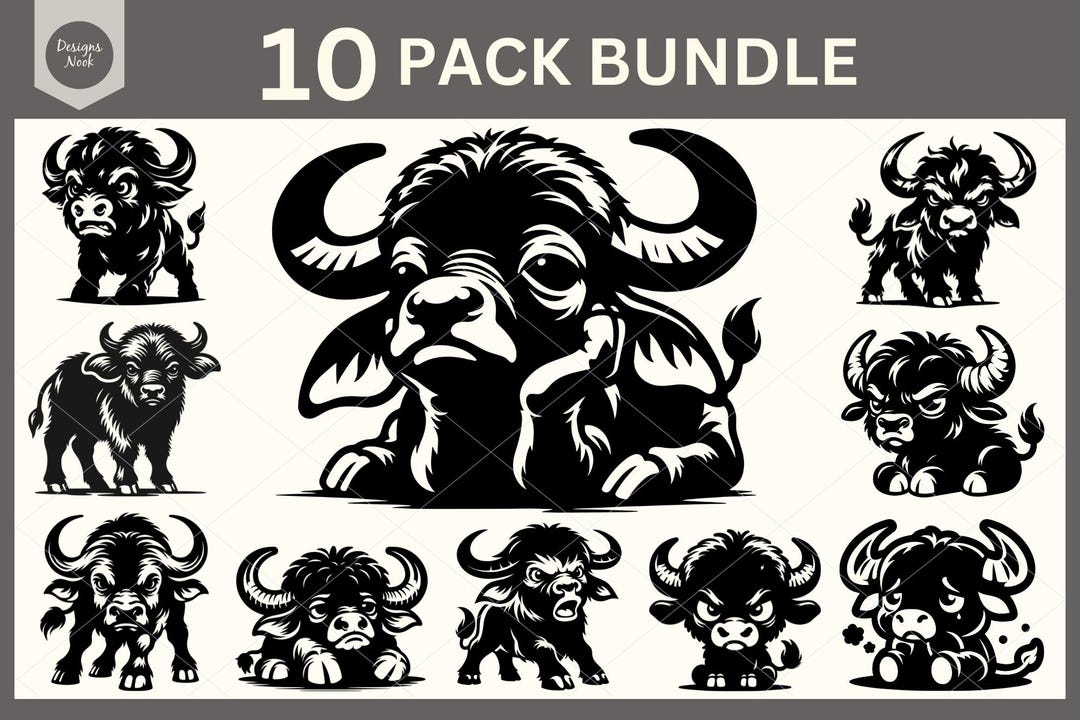 Buffalo SVG, Baby Buffalo Svg Bundle, Cute Buffalo Vector, Buffalo ...