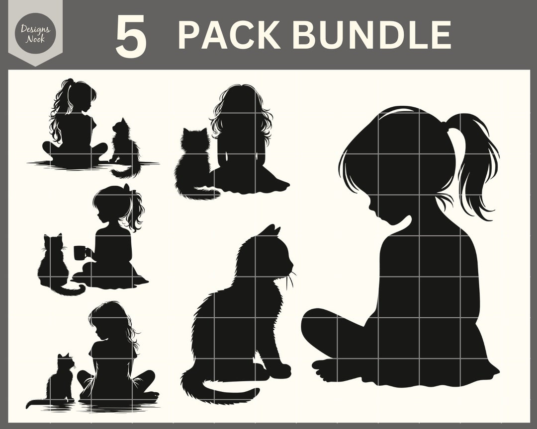 Girl and Cat Svg, Girl and Cat Svg Bundle, Cute Girl and Cat Svg, Girl ...