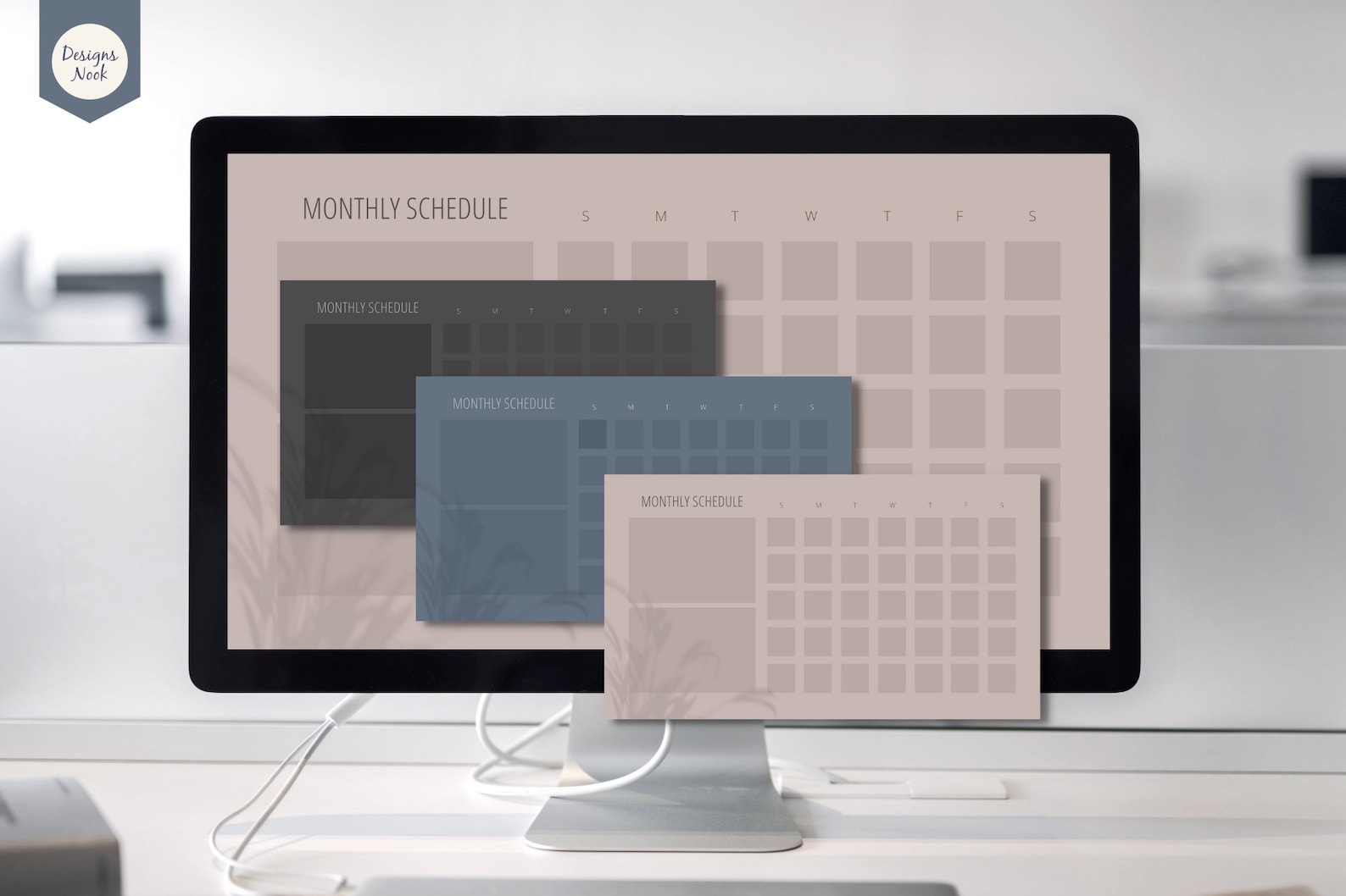 3 Colors UNDATED Desktop Calendar, Digital Background, Undated Desktop ...