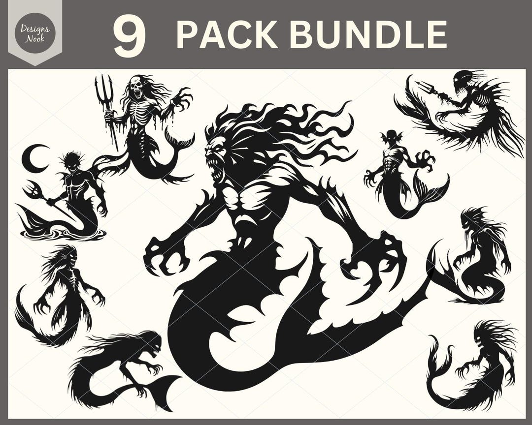 Merman Svg Bundle, Halloween Scary Merman Clipart, Halloween Decal ...