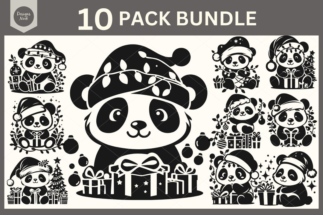 Christmas Panda SVG, Festive Panda SVG Cut File, Christmas Lights ...