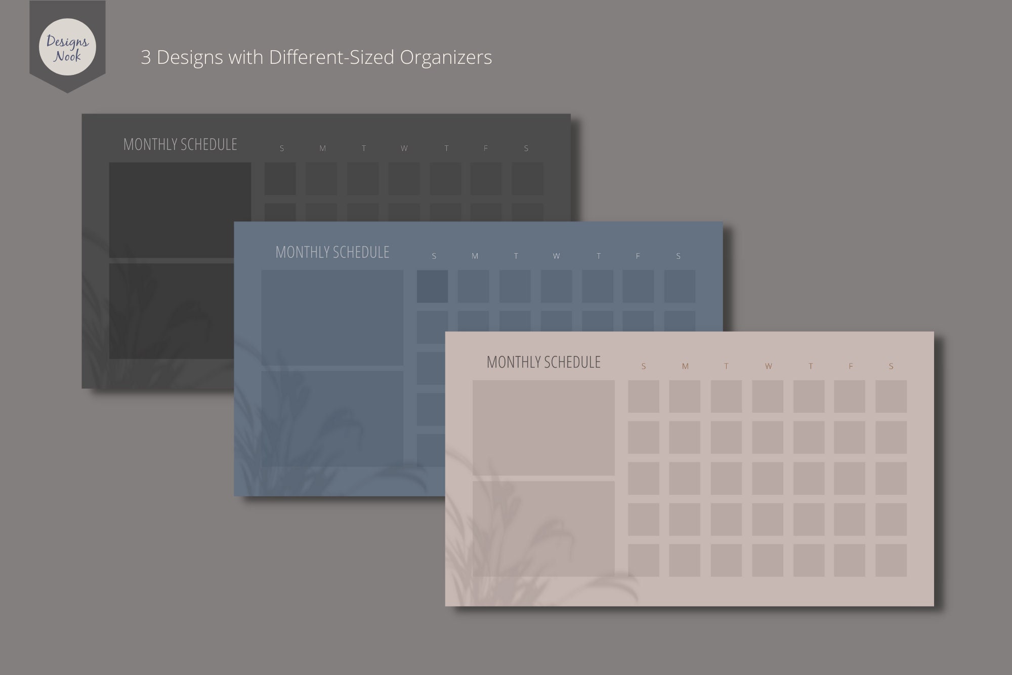 3 Colors UNDATED Desktop Calendar, Digital Background, Undated Desktop ...