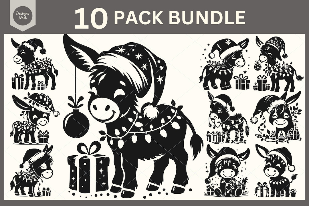 Christmas Donkey SVG, Festive Donkey SVG Cut File, Christmas Lights ...