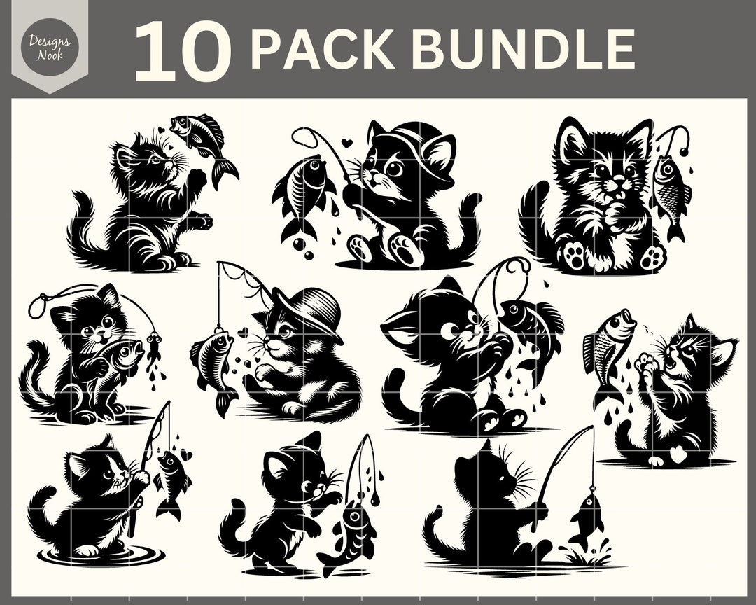 Cat SVG Bundle, Kitten Svg, Cat Catching Fish SVG, Cute Kitten Svg ...