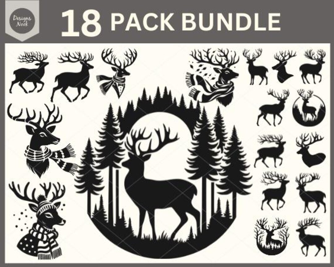 Christmas Deer SVG Bundle, Deer Wildlife Scene Svg, Big Deer Svg, Deer ...