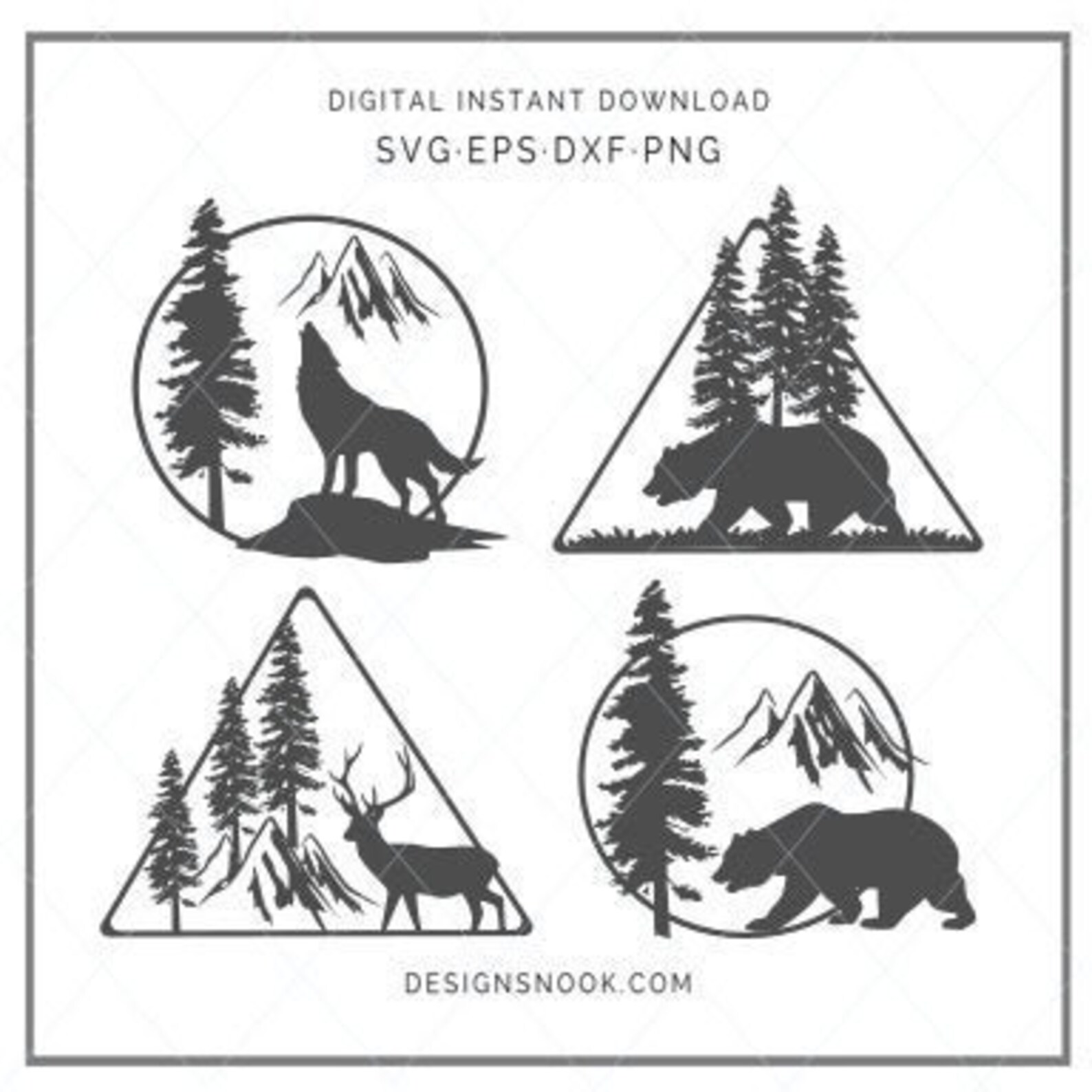 Wildlife Scene Bear Svg Bear Cut File Wolf Svg Howling - Etsy
