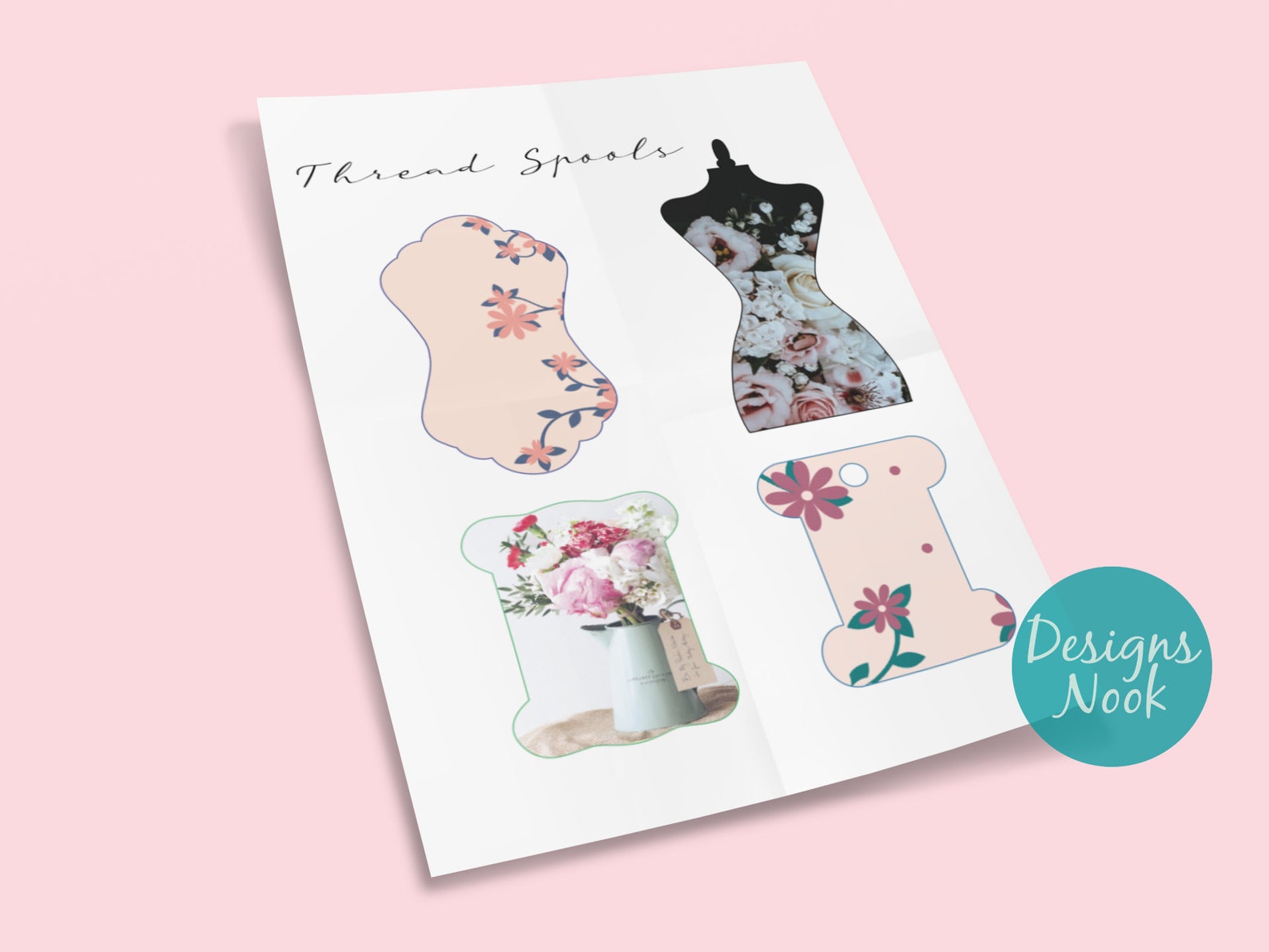 4 Patterns of Thread Spools Template Floral Pattern Template | Etsy