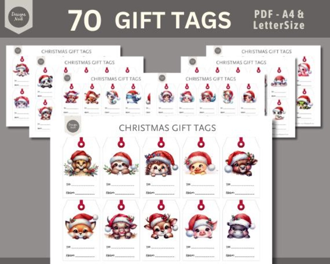 PDF Printable Christmas Gift Tags, Holidays Printable Gift Tags, Santa ...