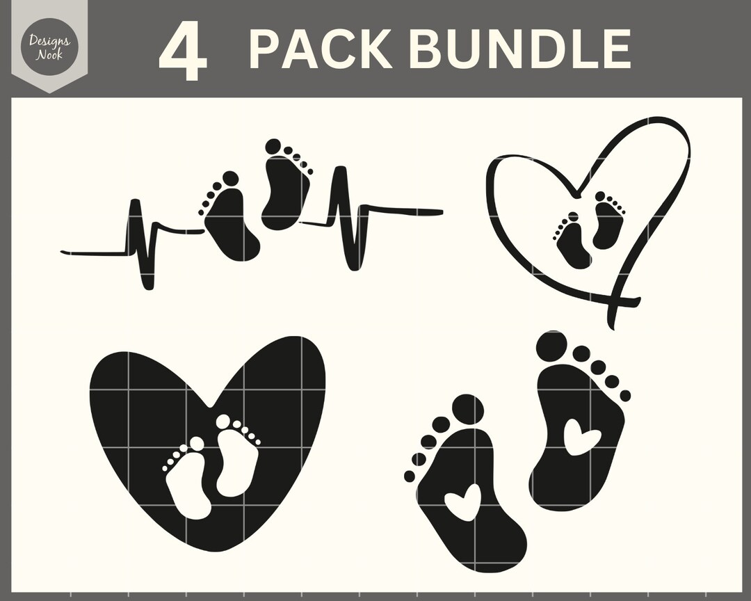 Baby Footprints and Heartbeat, Footprints Svg, Footprint Cut File, Baby ...