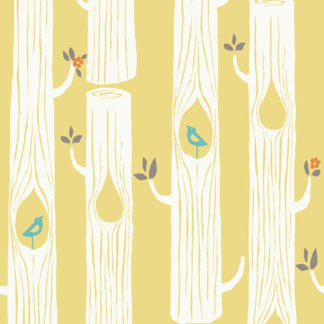 Organic POPLIN | Circa 52 Tree Stripes | Sun | Lemon Yellow Woodland ...